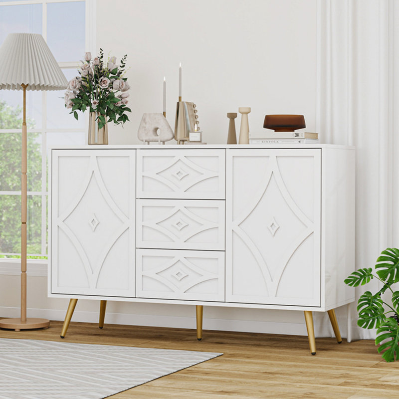 2 Door 3 Drawer Storage Cabinet Buffet Cabinet with Adjustable Shelf for Living Room